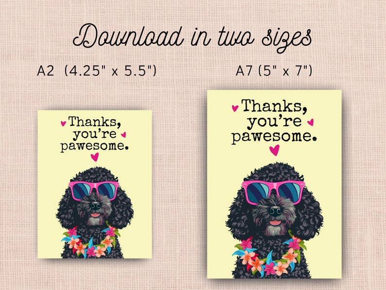 Printable Black Poodle Funny Thank You Card, Instant Download Print at ...