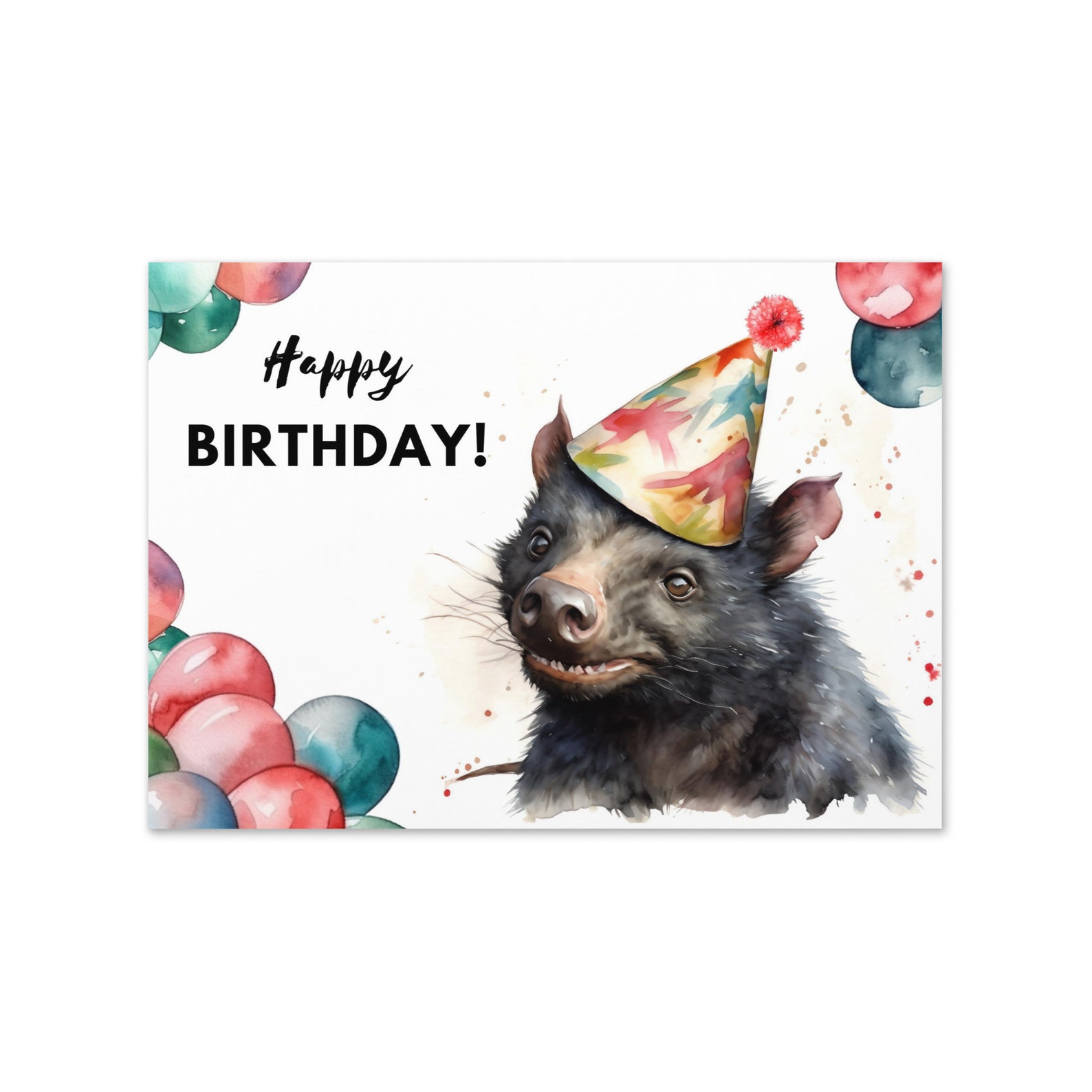 Tasmanian Devil Birthday Card, Party Hat, Happy Birthday, Tasmanian ...