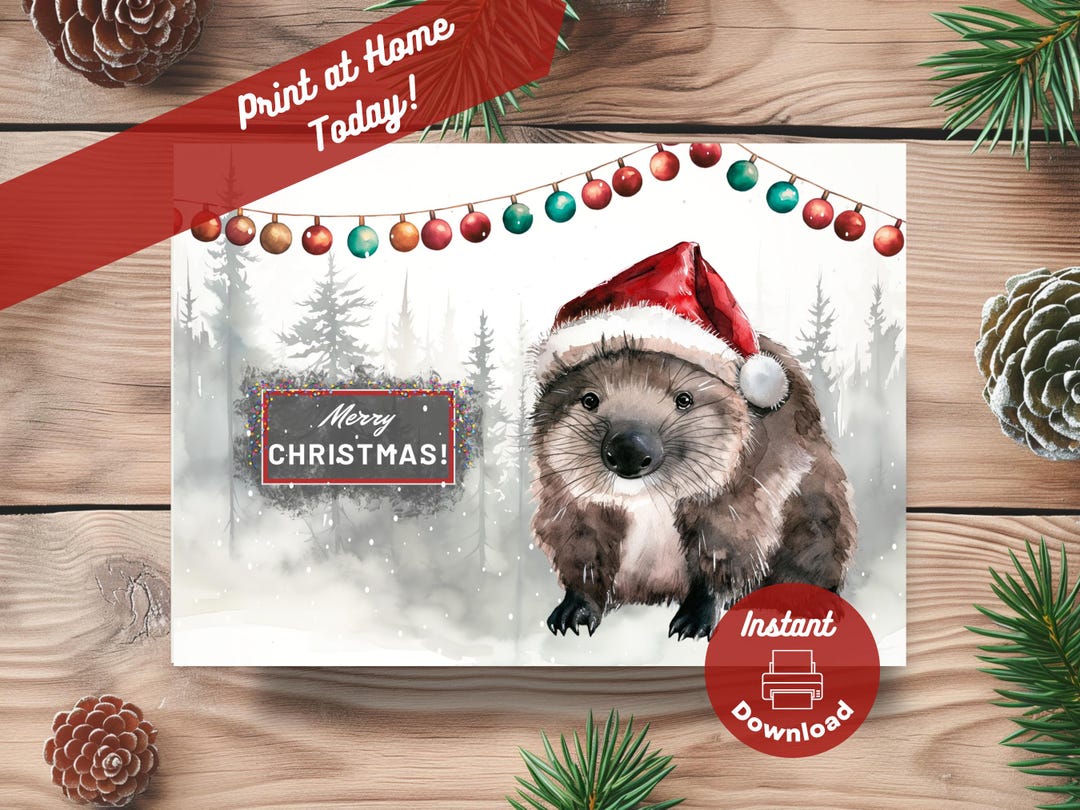 Printable Wombat Christmas Card, Instant Digital Download Print at Home ...