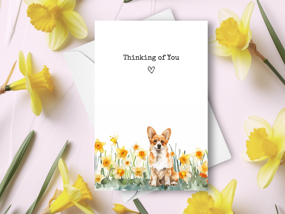 Corgi Thinking of You Card, Pet Dog Sending Cheer Love Greeting, Welsh ...