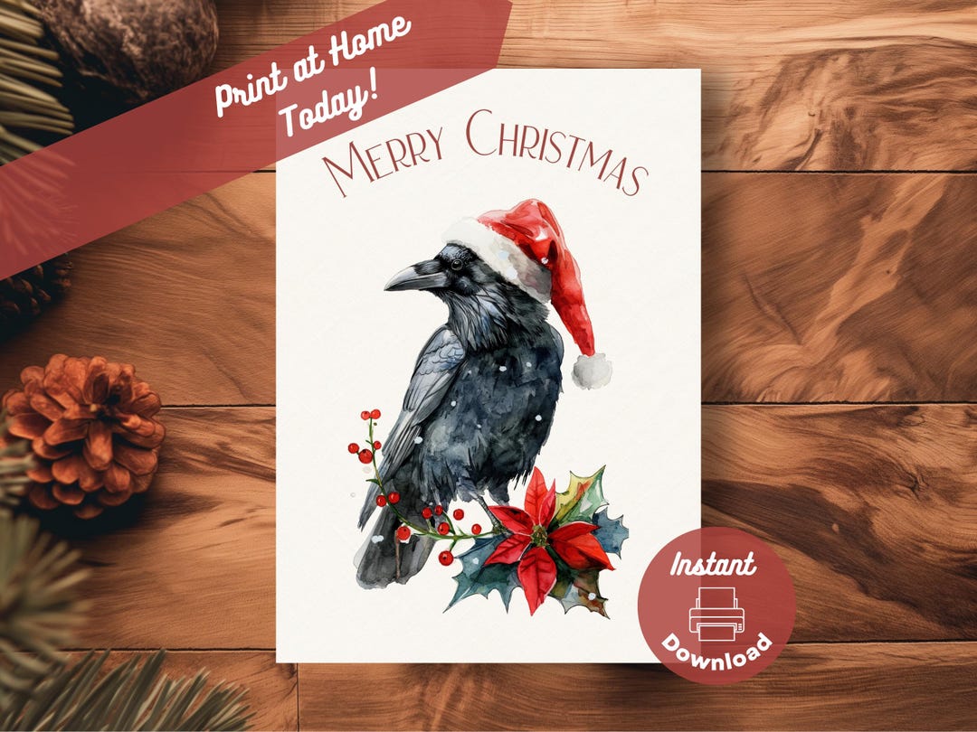 Printable Raven Christmas Card, Instant Digital Download Print at Home ...