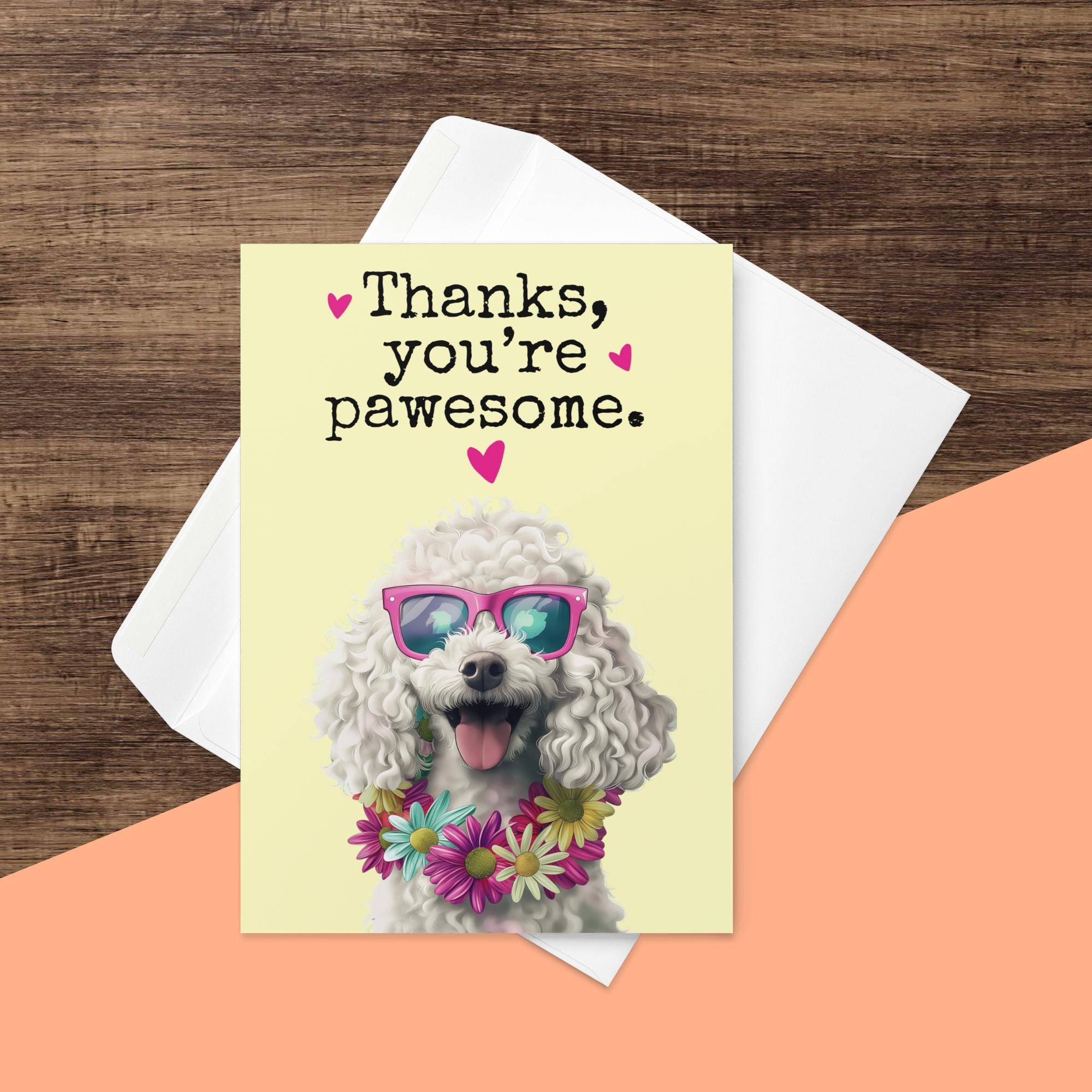Funny Poodle Thank You Card, Pet Dog Thanks Humorous Pun Greeting ...