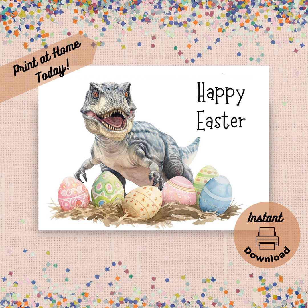 Printable Dinosaur Easter Card, Instant Download Print at Home Easter ...