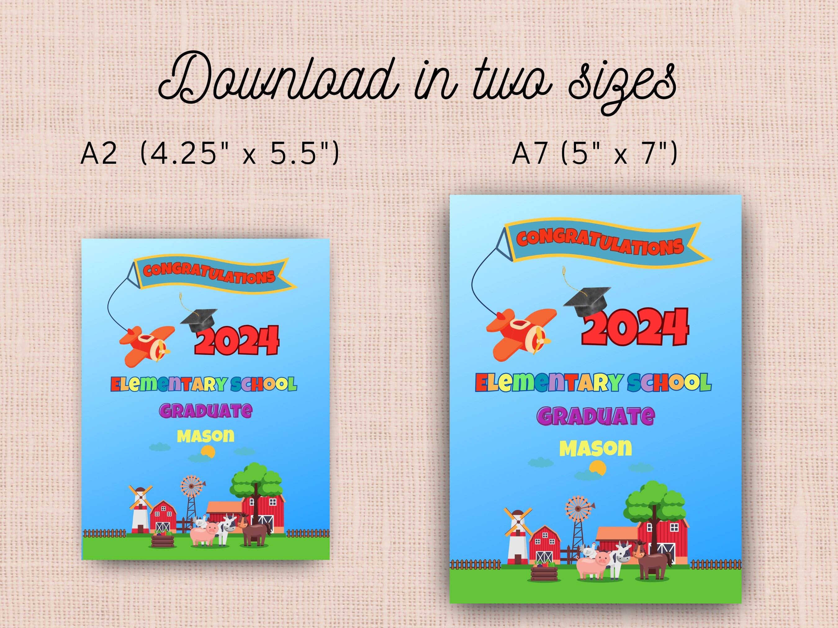 Printable Elementary School Graduation Card, Print at Home Editable ...