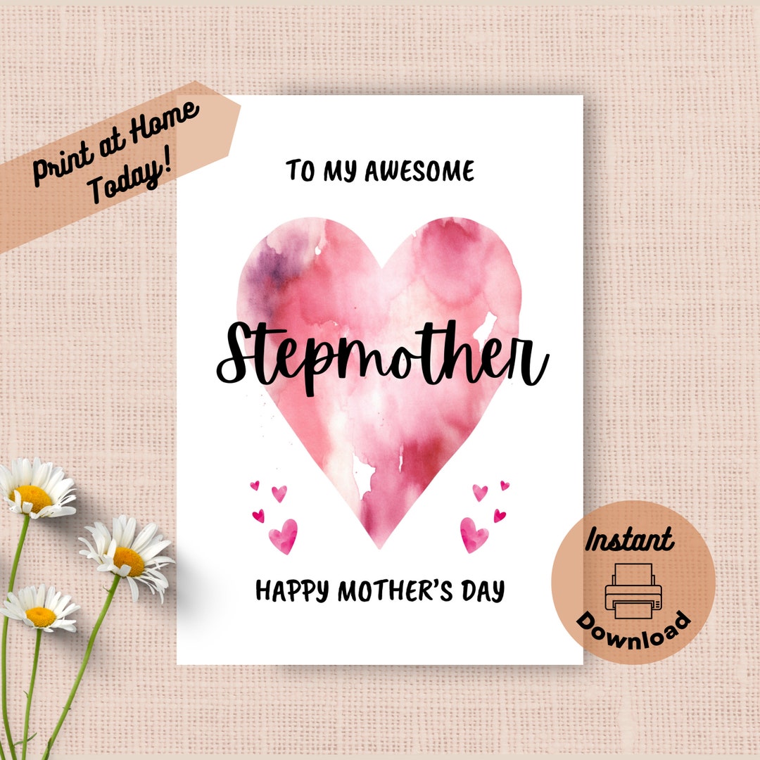 Printable Mother’s Day Card for Stepmother, Instant Download Print at ...