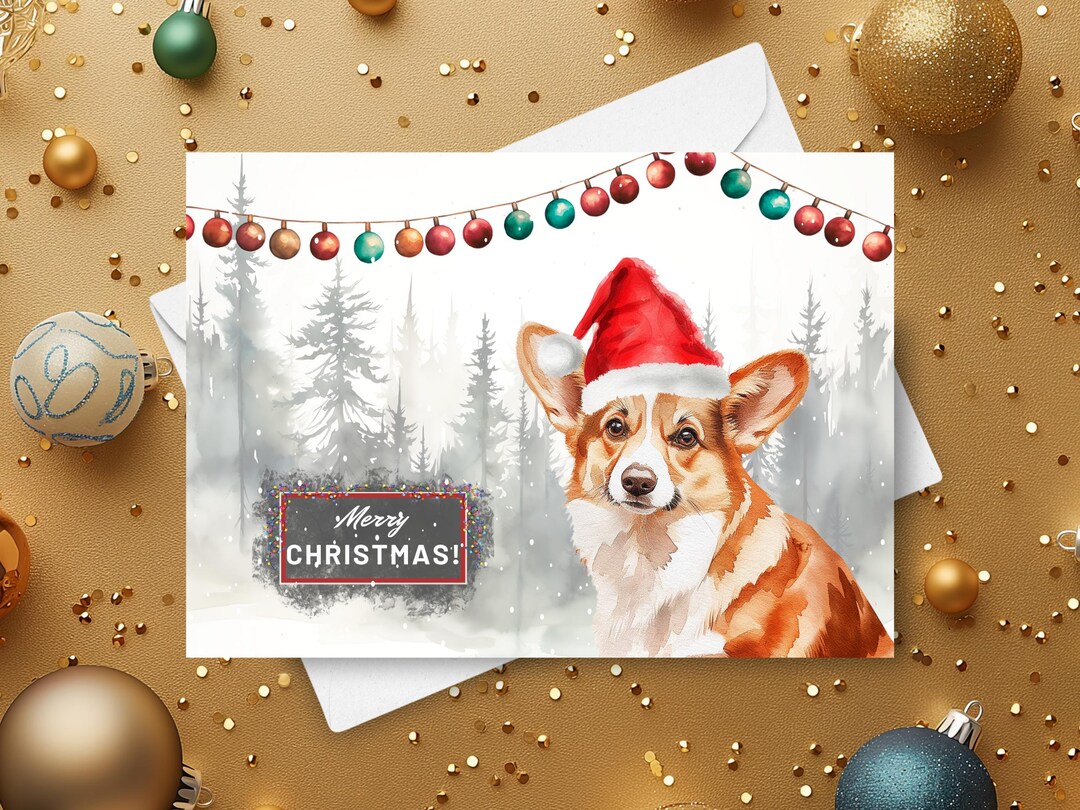 Corgi Christmas Card, Merry Christmas Corgi in A Santa Hat in A Snowy ...