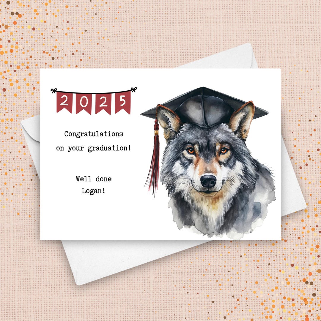 Personalized Wolf Graduation Card, Custom School Wolves Mascot 2025 ...