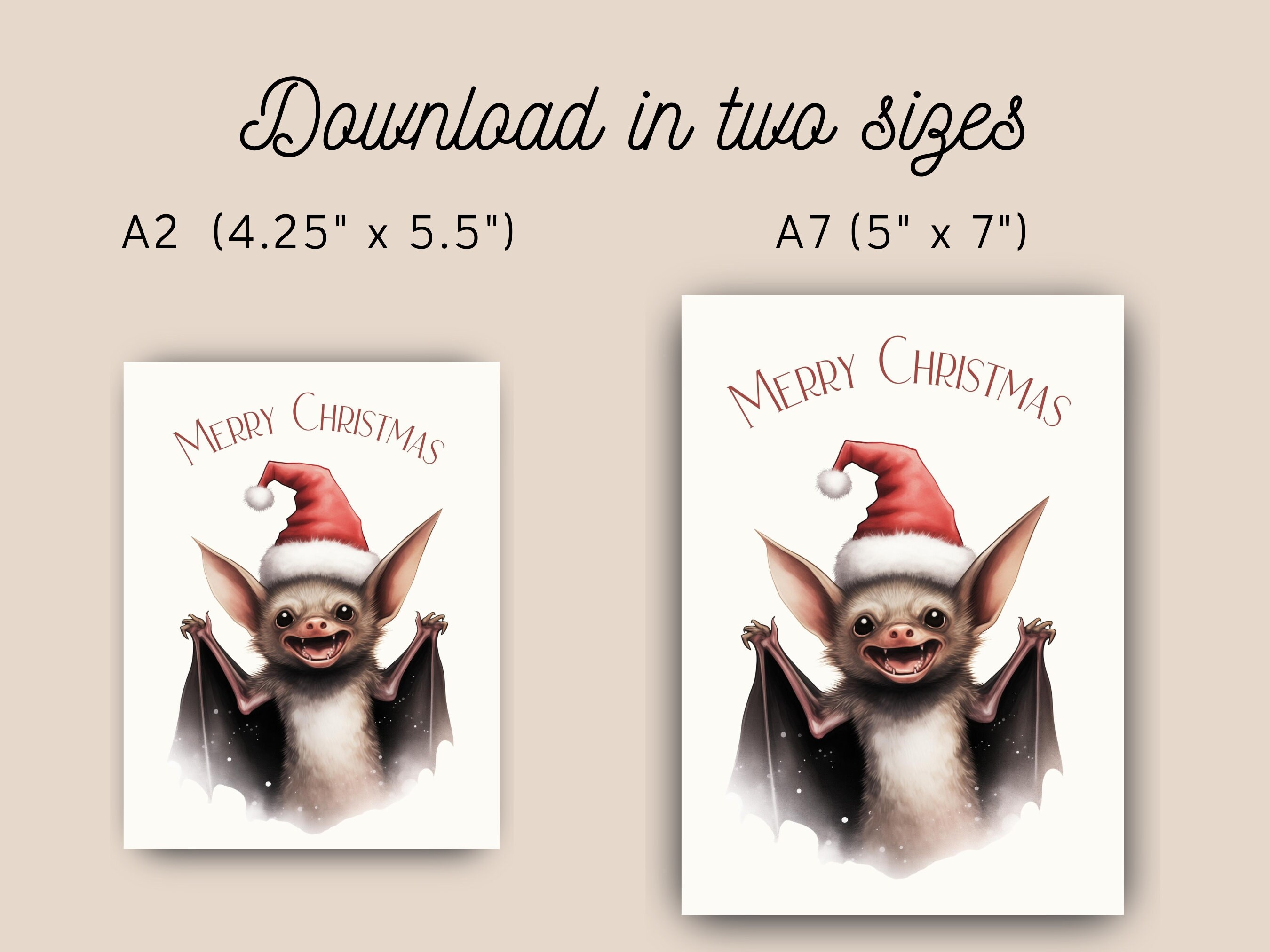 Printable Bat Christmas Card, Instant Digital Download Print at Home ...