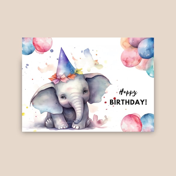 Elephant Happy Birthday Card - Etsy