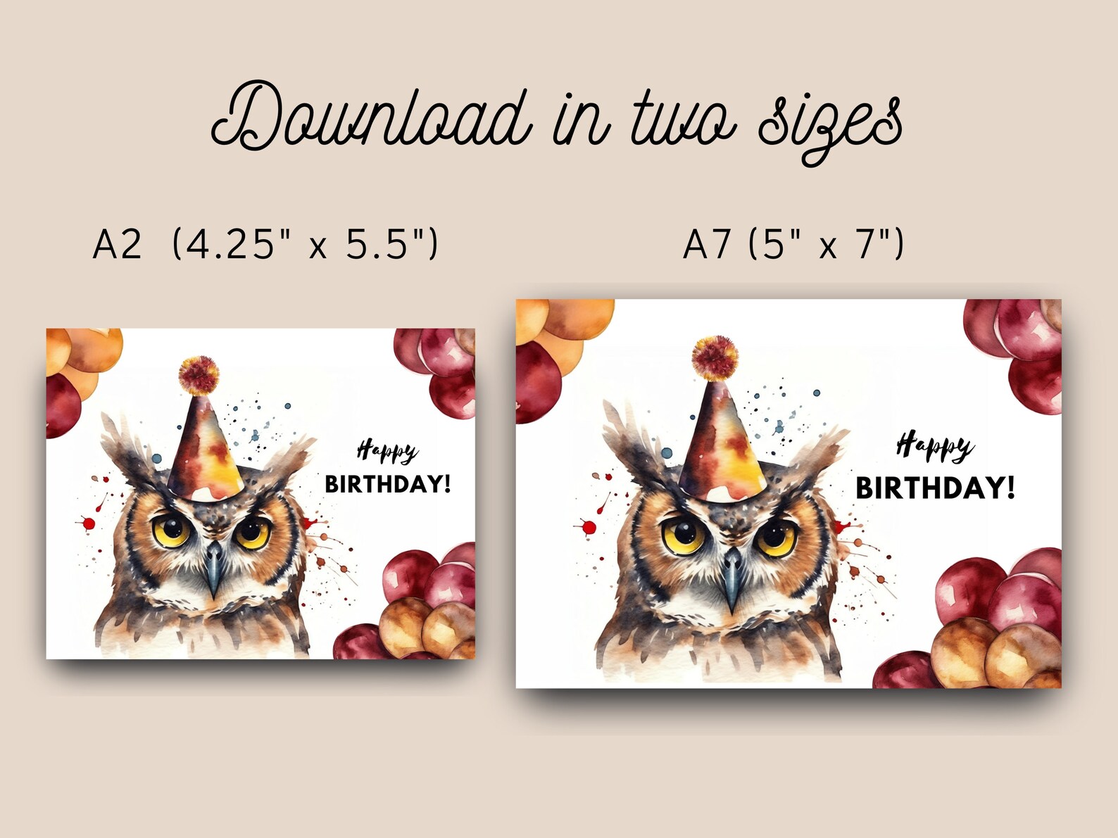Printable Owl Birthday Card, Instant Digital Download Print at Home ...