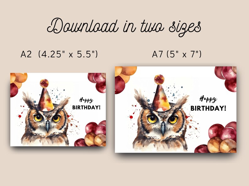 Printable Owl Birthday Card, Instant Digital Download Print at Home ...
