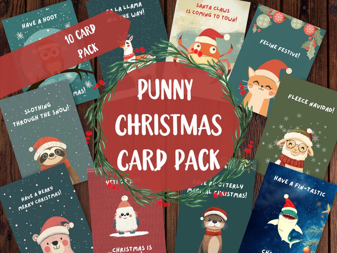 Funny Christmas Card Pack, Cute Punny Holiday Card Set, Greeting Card ...