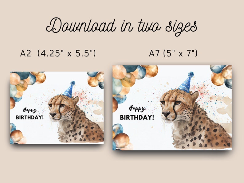 Printable Cheetah Birthday Card, Instant Download, Print at Home Card ...