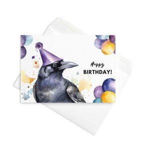 Raven Birthday Card - Black Raven With Balloons and Party Hat, Bird ...