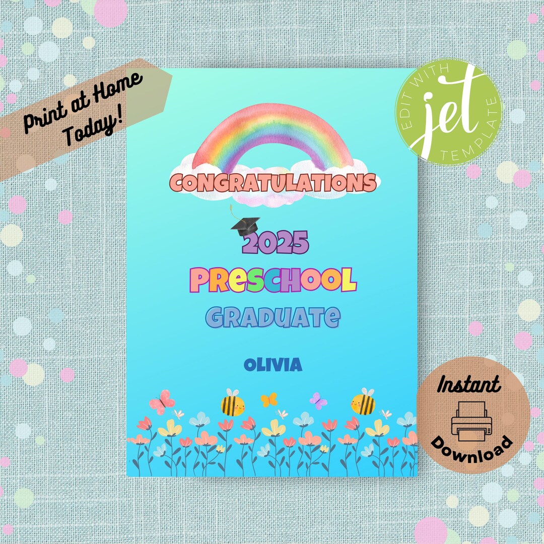 Printable Preschool Graduation Card, Print at Home Editable Template ...