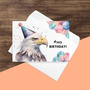 Bald Eagle Birthday Card With Party Hat, Happy Birthday, Eagle Gift ...