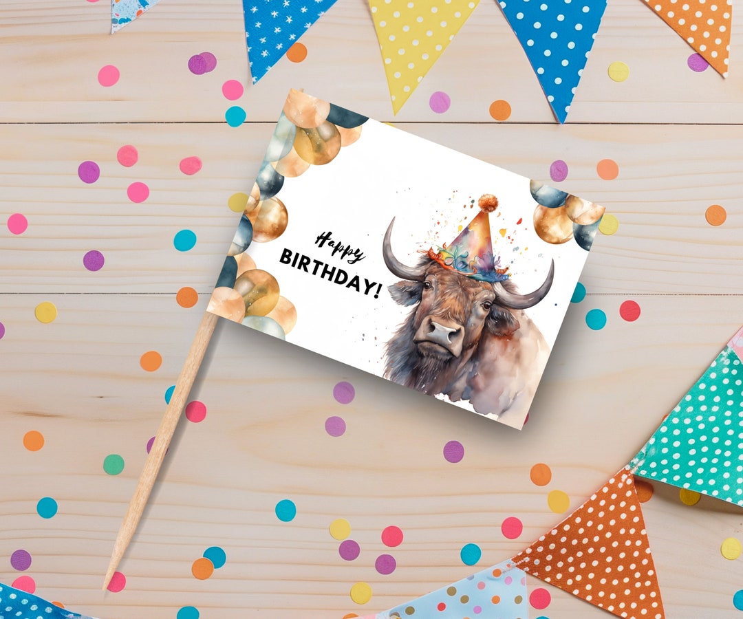 Printable American Bison Buffalo Birthday Cupcake Topper, Instant ...