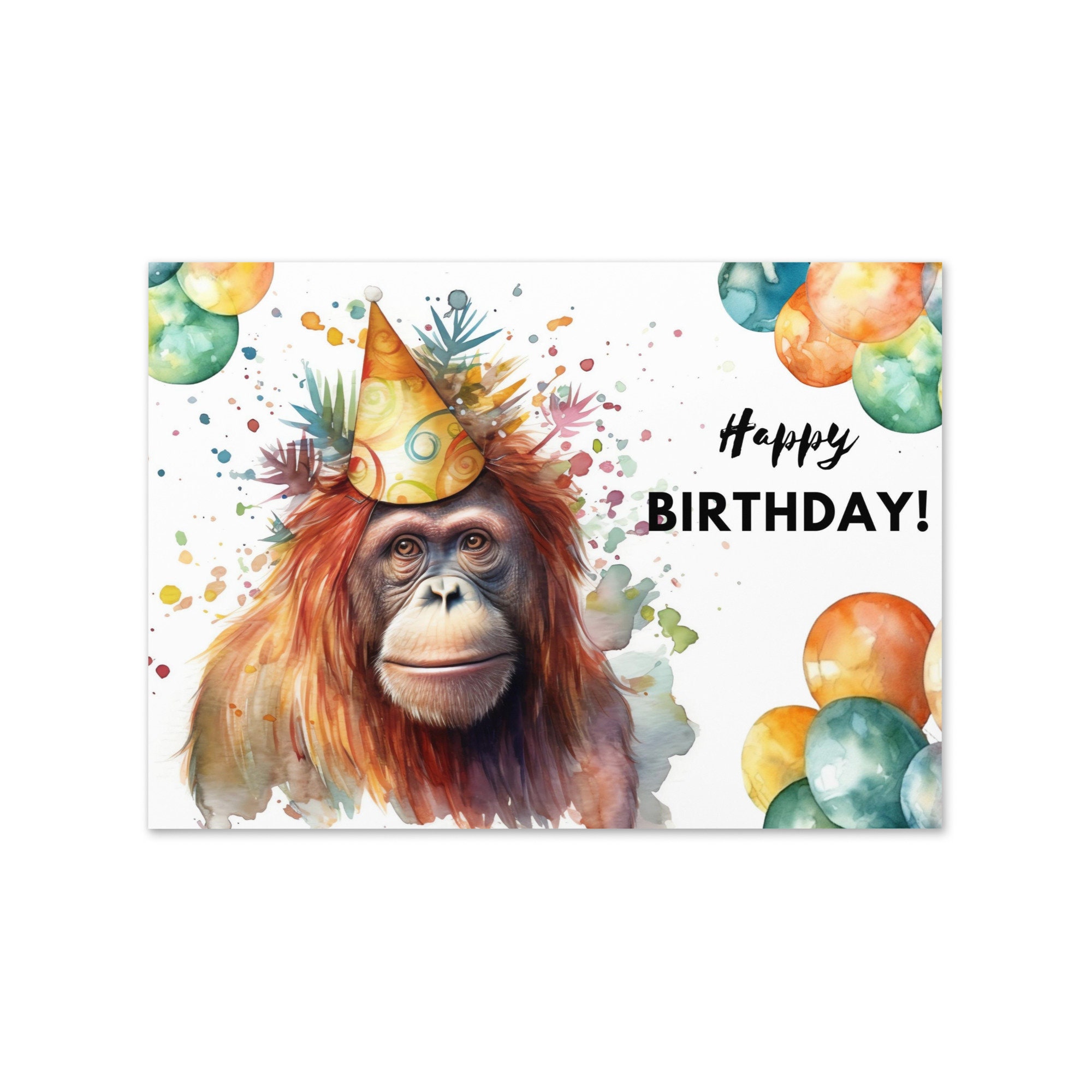 Orangutan Birthday Card With Party Hat, Happy Birthday, Ape Gift, Zoo ...
