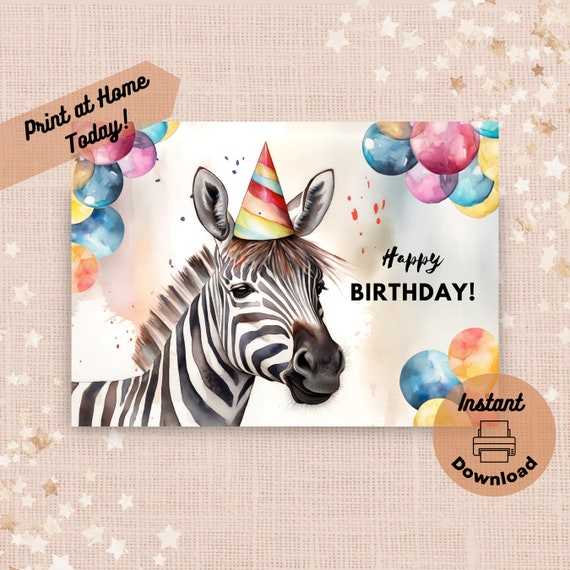 Zebra Print Birthday Card Printable Happy Birthday,birthday Card,