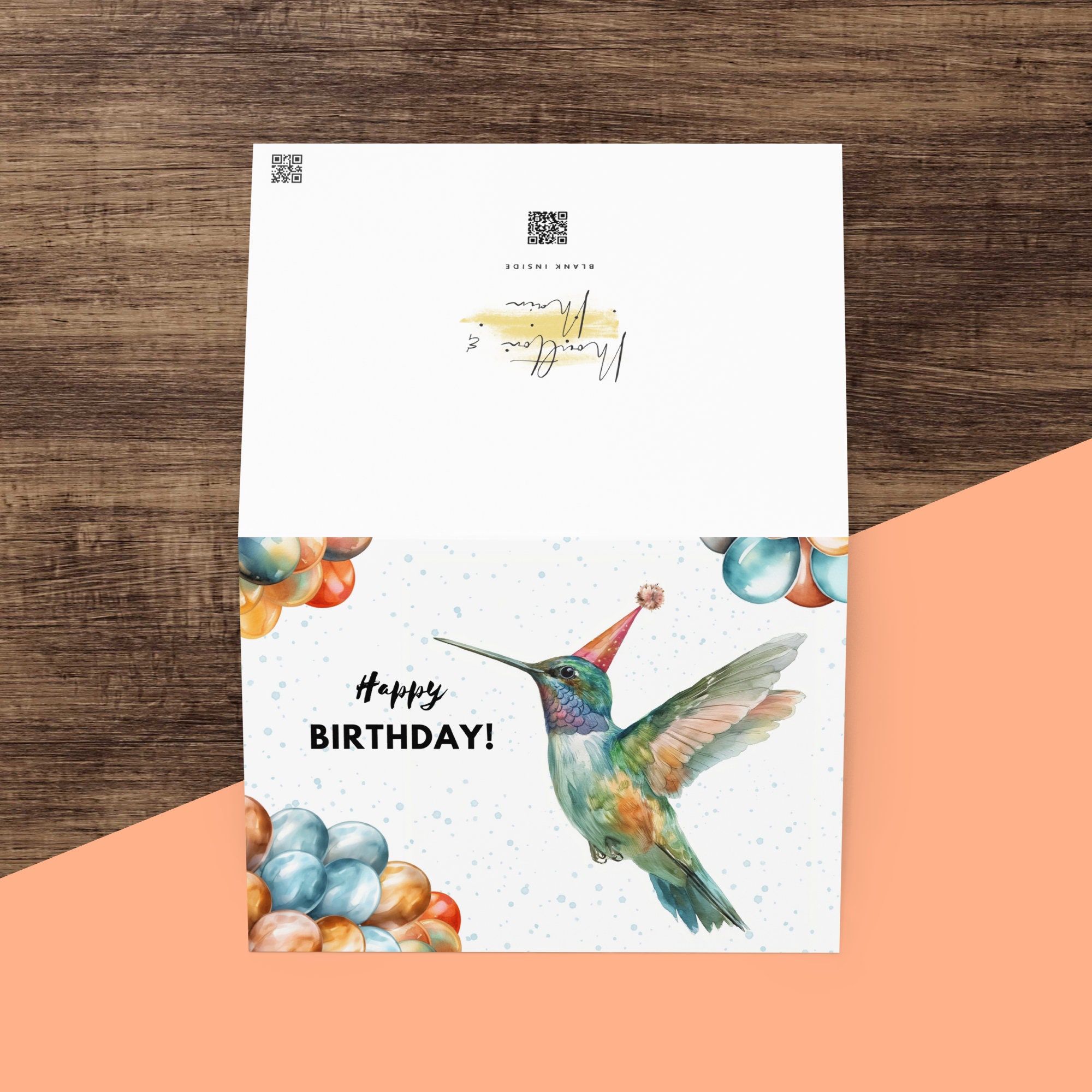 Hummingbird Birthday Card, Happy Birthday Party Hat and Balloons ...