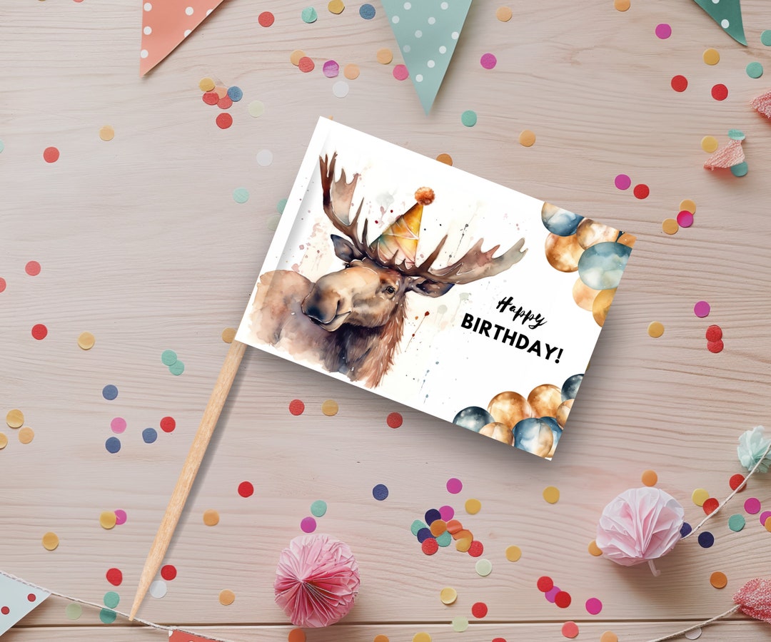 Printable Moose Birthday Cupcake Topper, Instant Download Print at Home ...