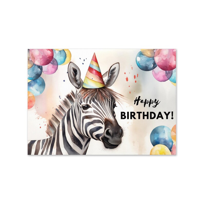Zebra Birthday Card With Party Hat, Happy Birthday, Zebra Gift, Zoo ...