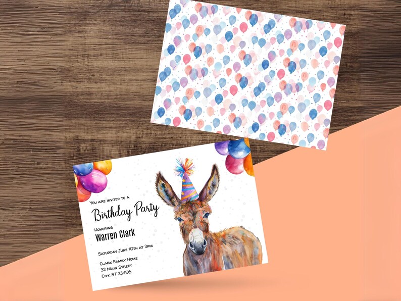 Donkey Birthday Party Invitation Digital Editable Template, Print at ...