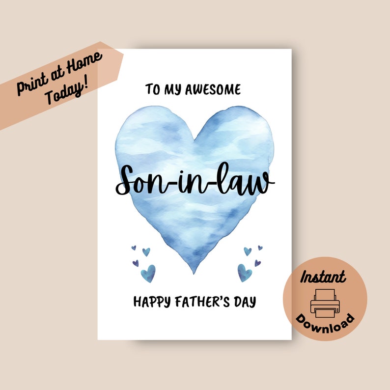 Printable Fathers Day Card for Son-in-law, Instant Download, Print at ...