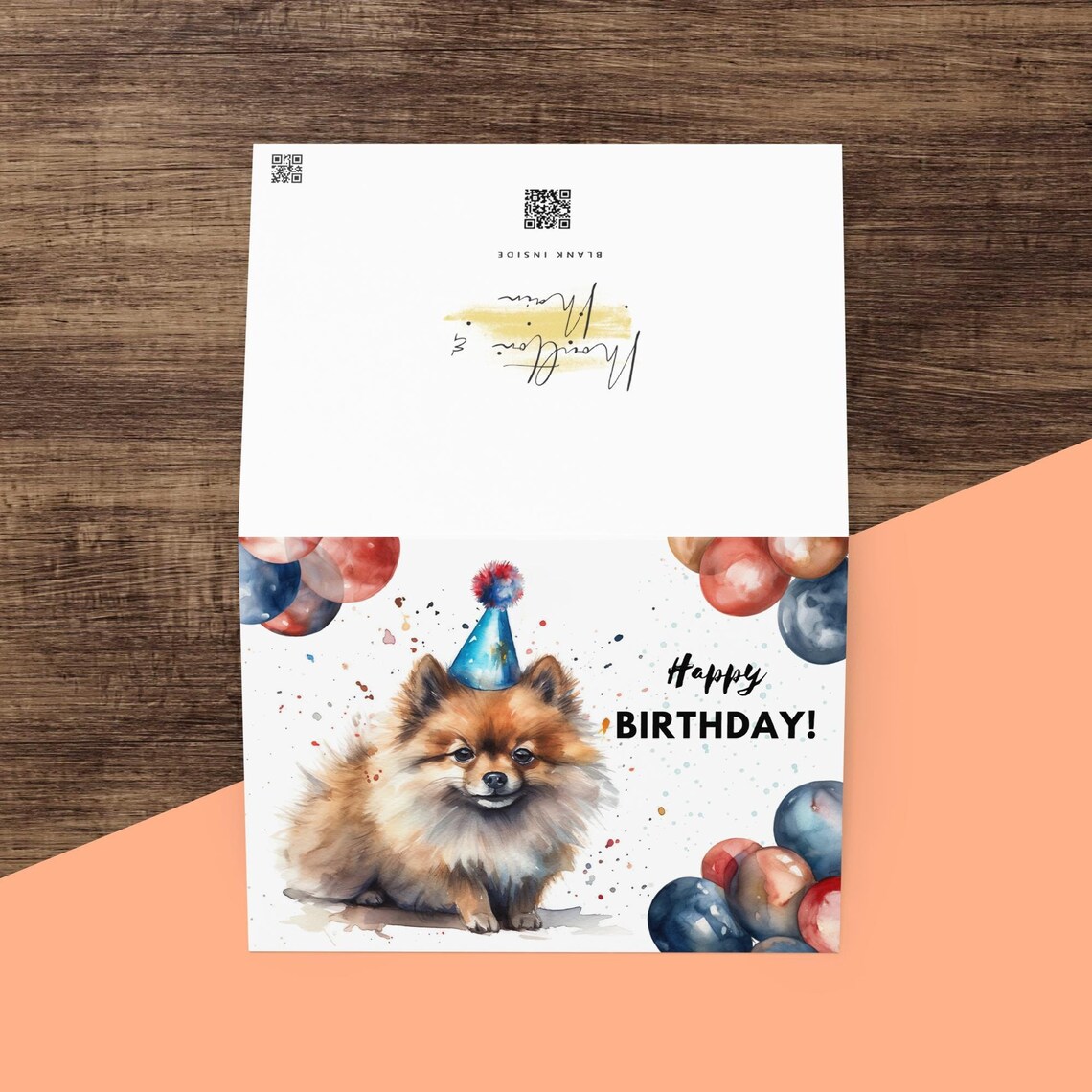 Pomeranian Birthday Card, Happy Birthday Party Hat and Balloons ...