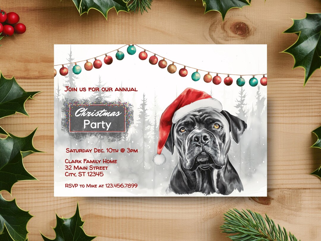 Cane Corso Christmas Party Invitation, Digital Editable Template, Print ...