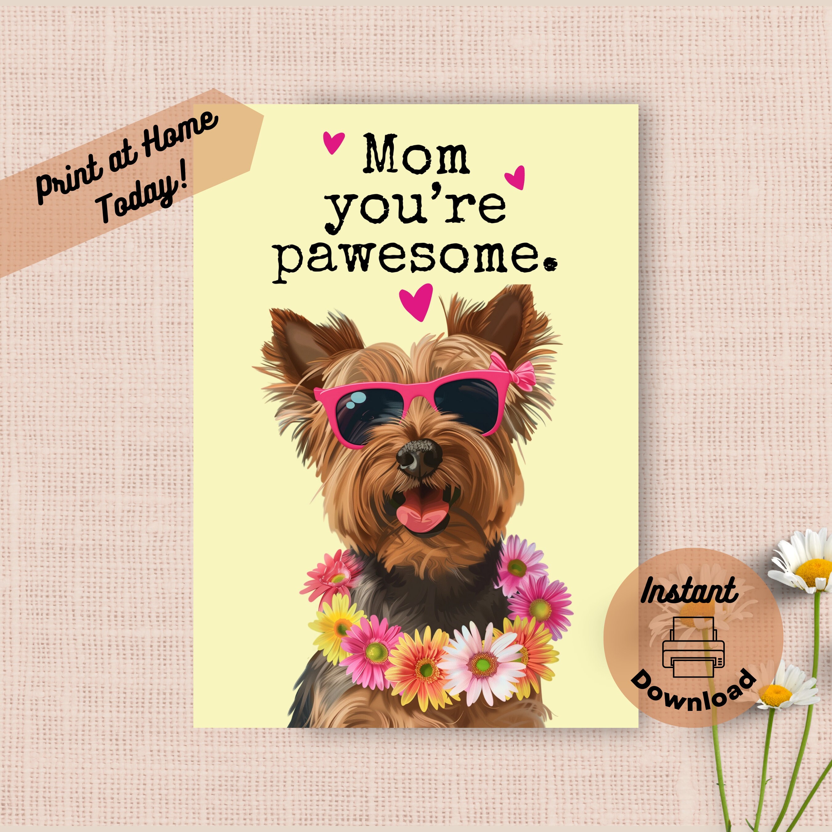 Printable Yorkshire Terrier Mothers Day Card, Instant Download Print at ...