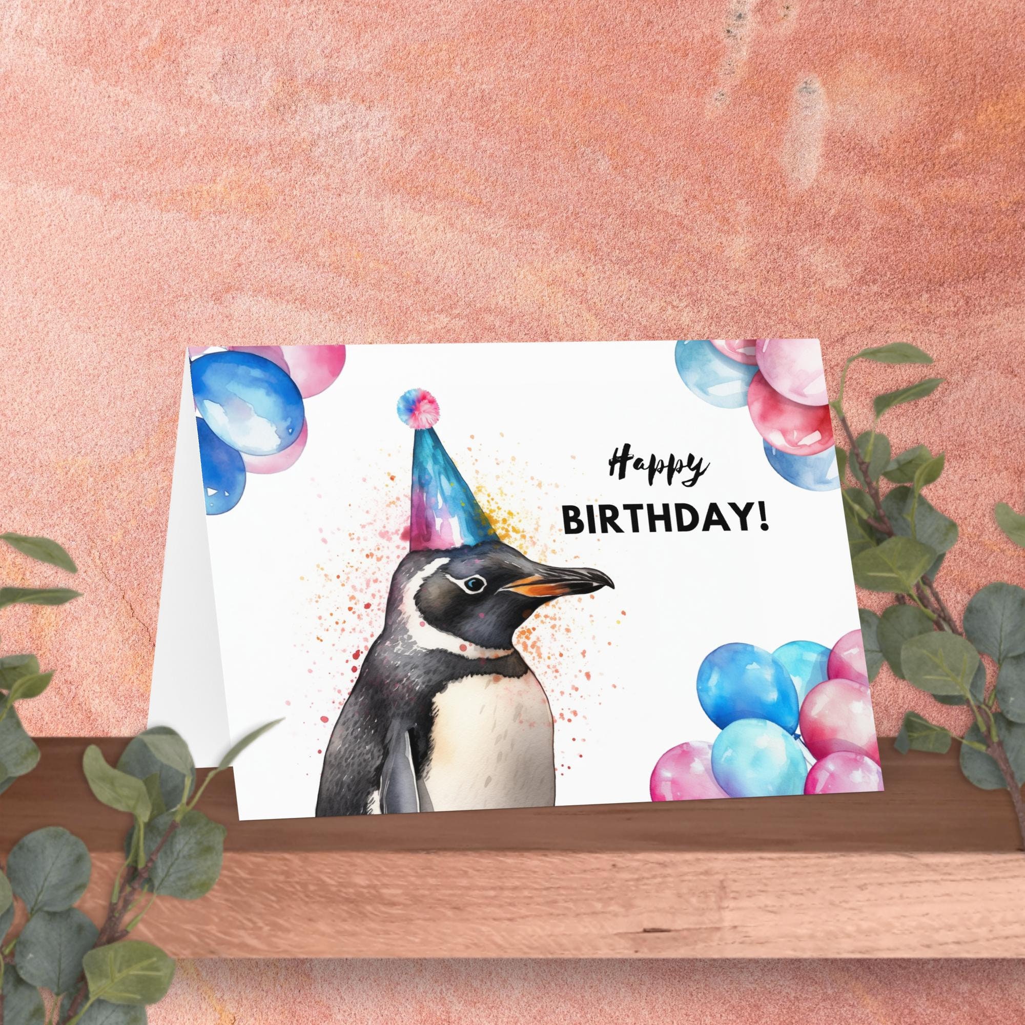 Printable Penguin Birthday Card, Instant Download, Print at Home Card ...