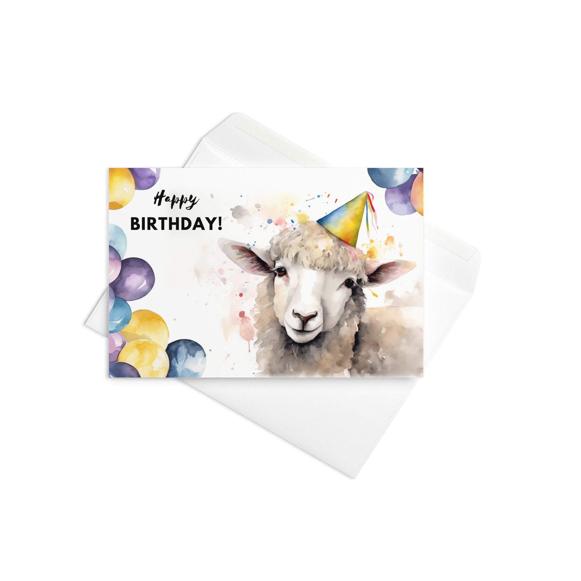Sheep Birthday Card Wearing Party Hat and Balloons Farm - Etsy