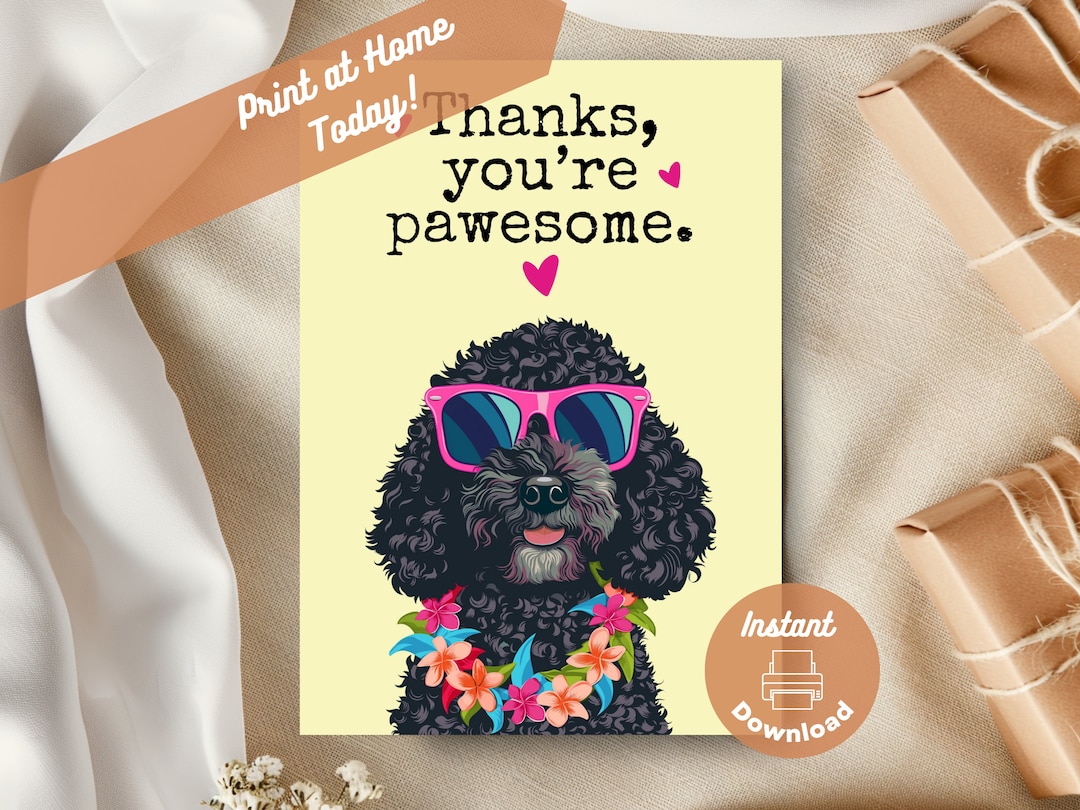 Printable Black Poodle Funny Thank You Card, Instant Download Print at ...