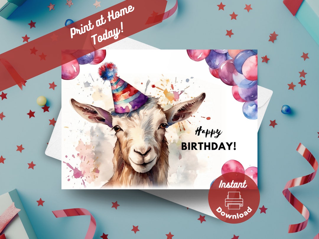 Printable Goat Birthday Card, Instant Download, Print at Home Card ...