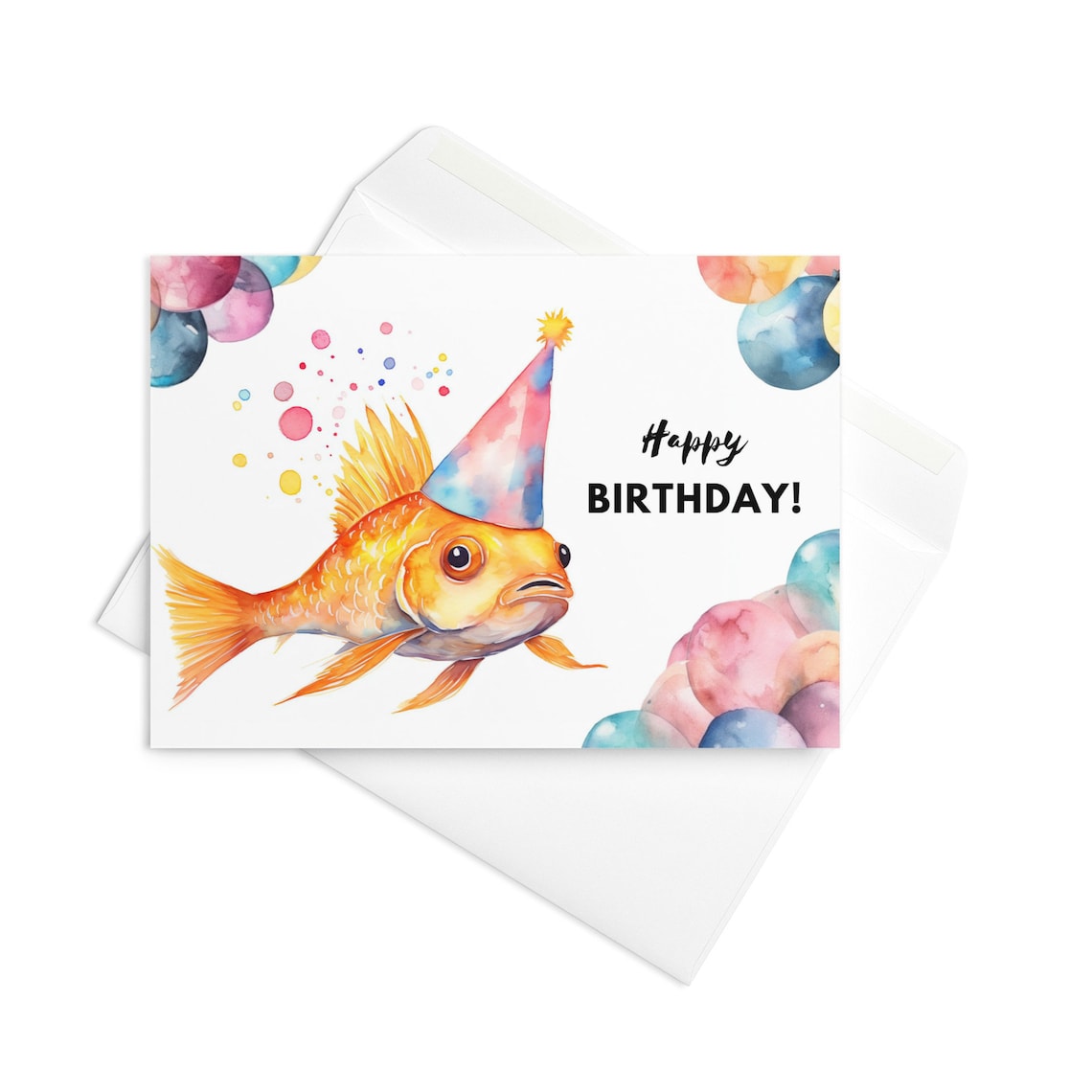 Koi Fish Birthday Card, Happy Birthday Party Hat and Balloons, Koi Fish ...