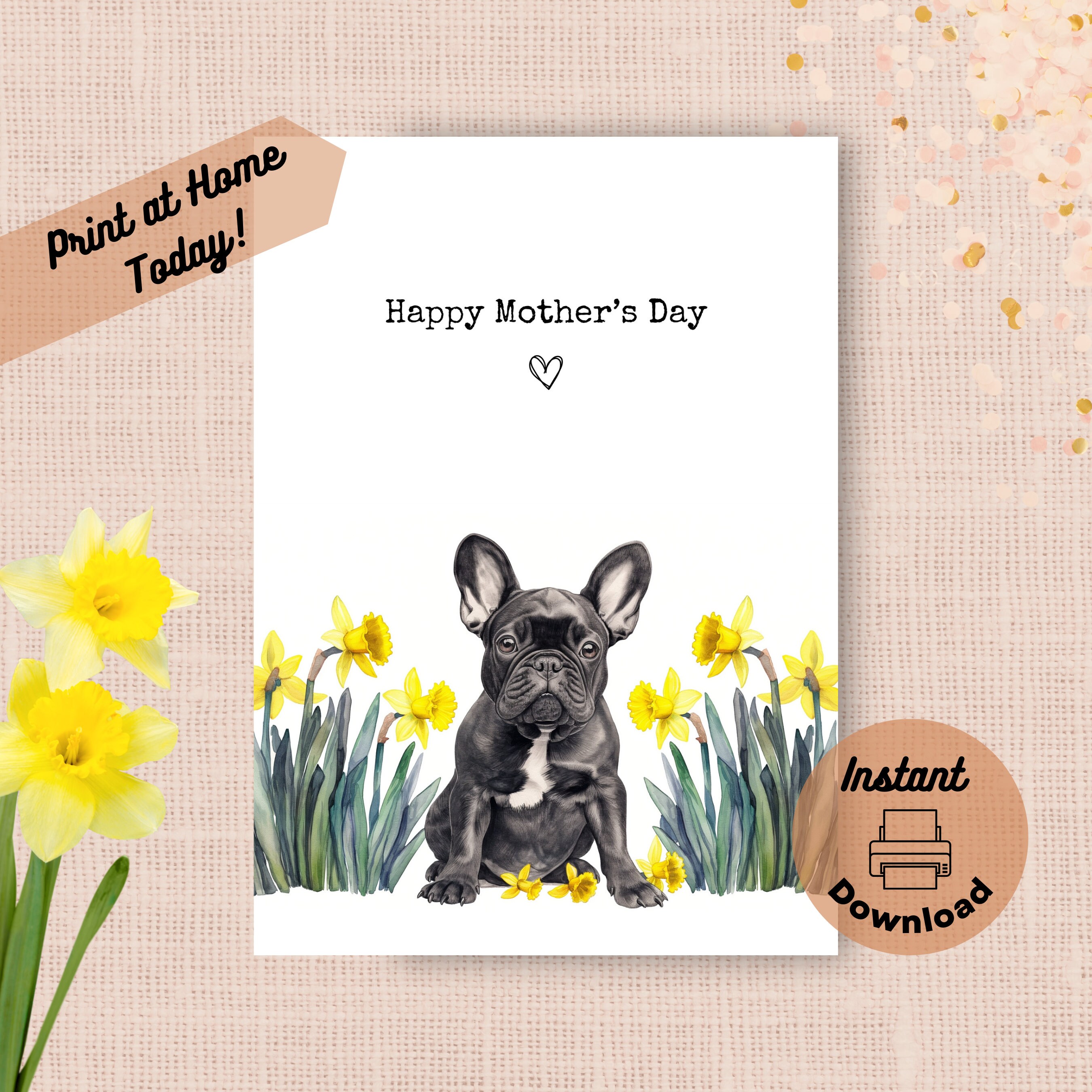 Printable French Bulldog Mothers Day Card, Instant Download Print at ...