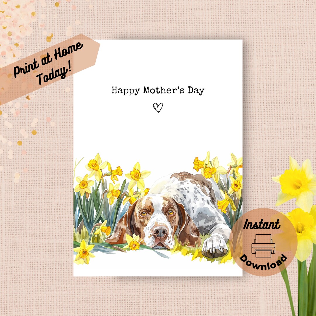 Printable Pointer Mothers Day Card, Instant Download Print at Home ...