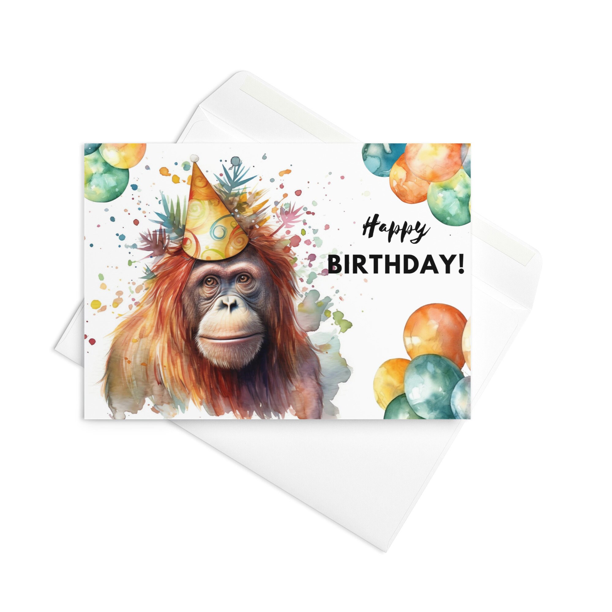 Orangutan Birthday Card With Party Hat, Happy Birthday, Ape Gift, Zoo ...