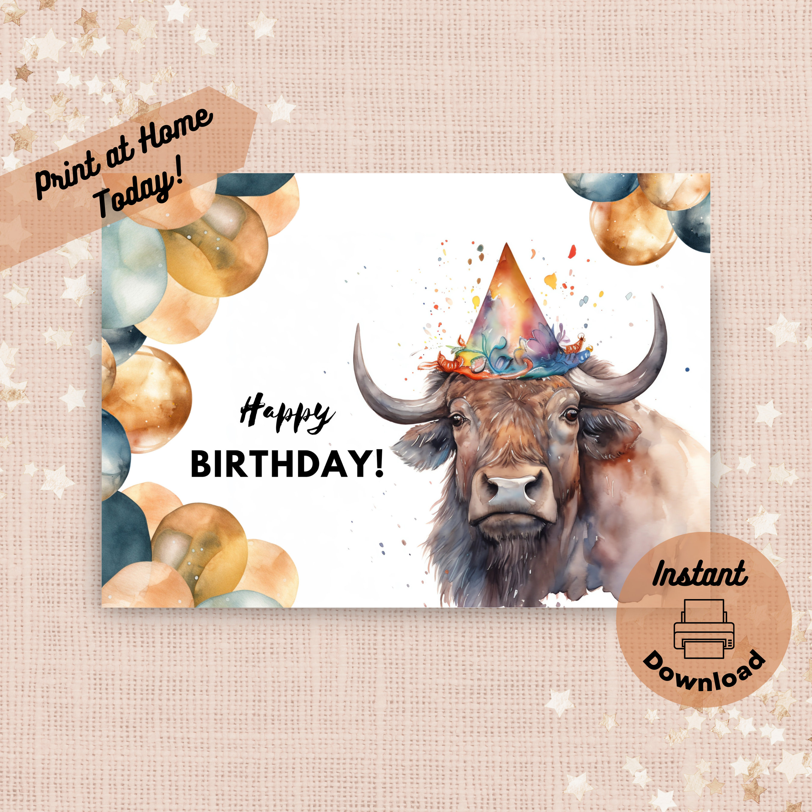 Printable Buffalo Birthday Card, Instant Download, Print at Home Card ...
