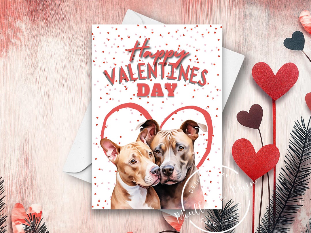 Pitbull Valentine Card, Happy Valentine's Day Card Set, Pit Bulls in ...