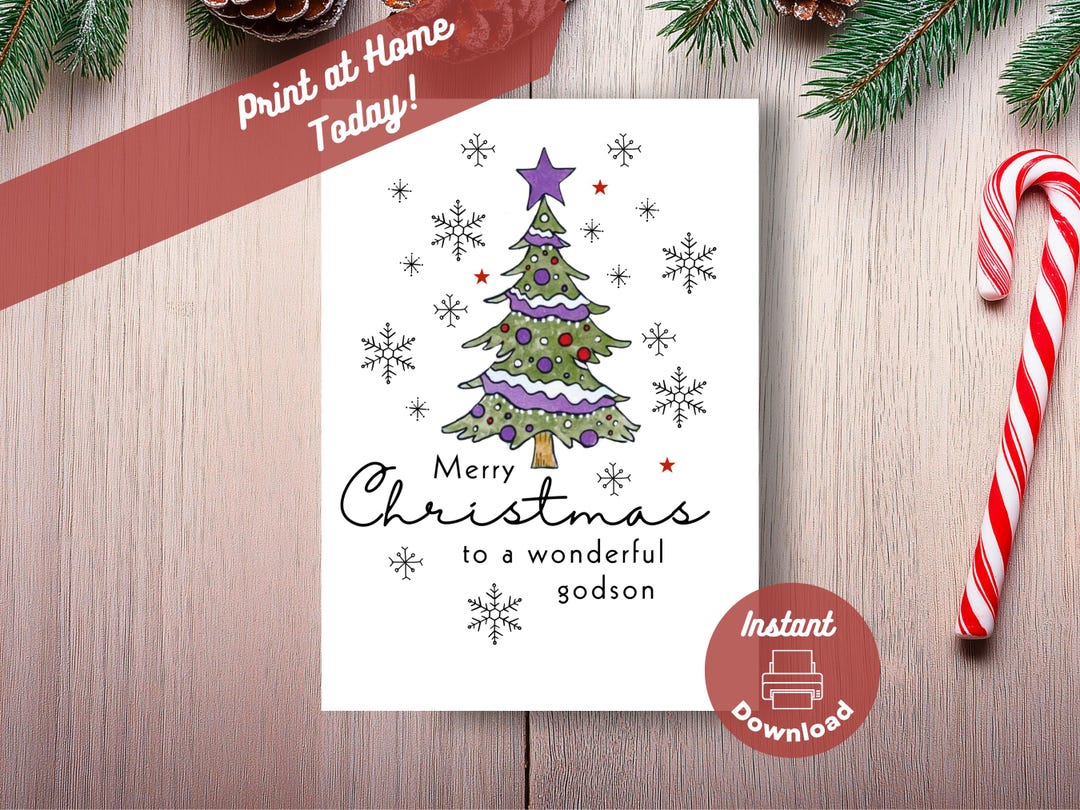Printable Godson Christmas Card, Instant Digital Download Print at Home ...