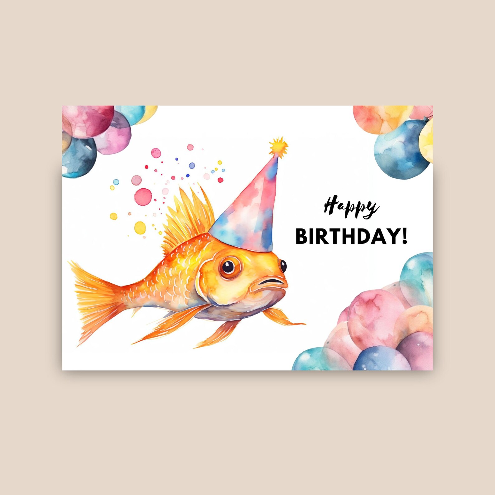 Koi Fish Birthday Card, Happy Birthday Party Hat and Balloons, Koi Fish ...