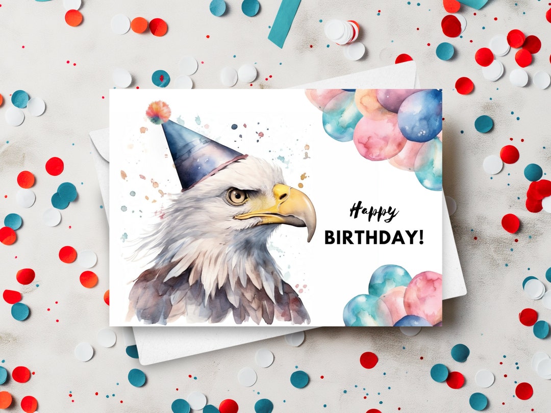 Bald Eagle Birthday Card With Party Hat, Happy Birthday, Eagle Gift ...