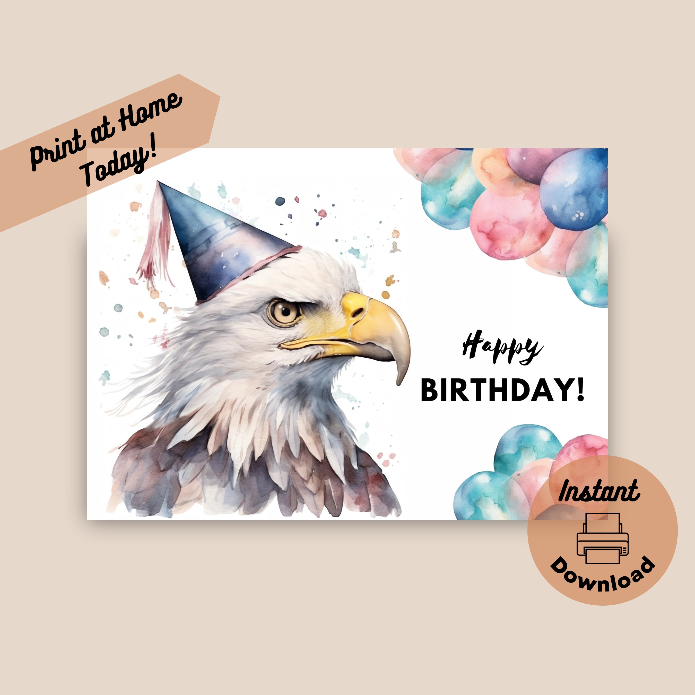 Printable Eagle Birthday Card Instant Download Print at Home - Etsy