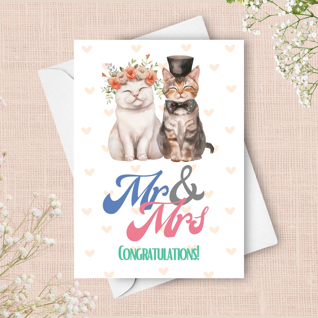 Cat Bride and Groom Wedding Card, Mr and Mrs Marriage Congratulations ...