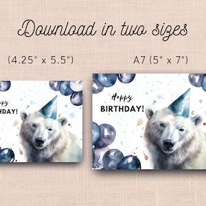 Printable Polar Bear Birthday Card, Instant Download, Print at Home ...