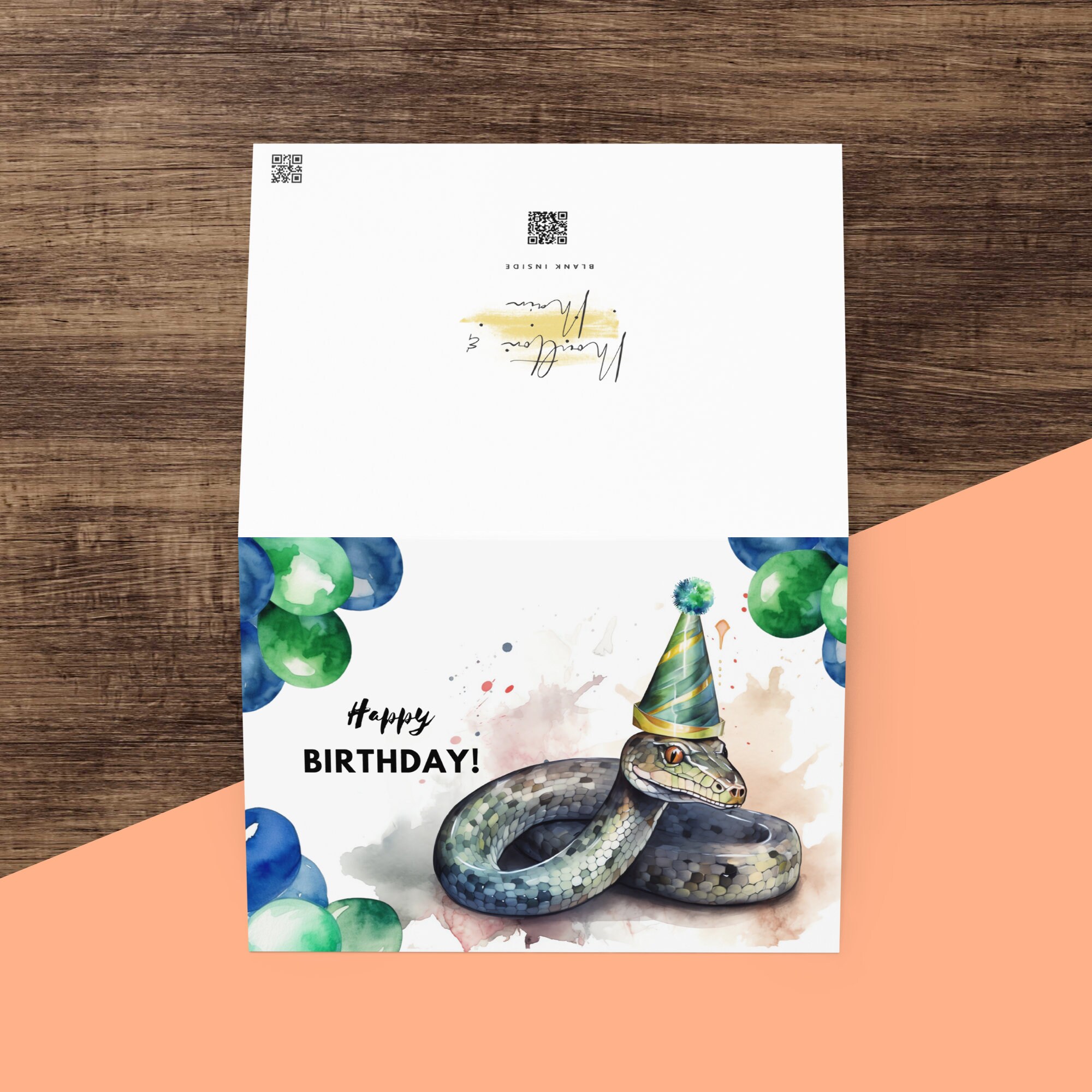 Snake Birthday Card Birthday Party Hat and Balloons Colorful - Etsy