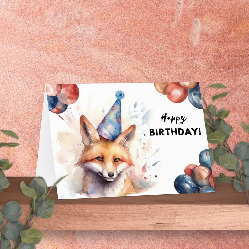 Printable Fox Birthday Card, Instant Download, Print at Home Present ...