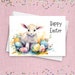 Cute Baby Lamb Sheep Happy Easter Card, Easter Eggs, Watercolor ...